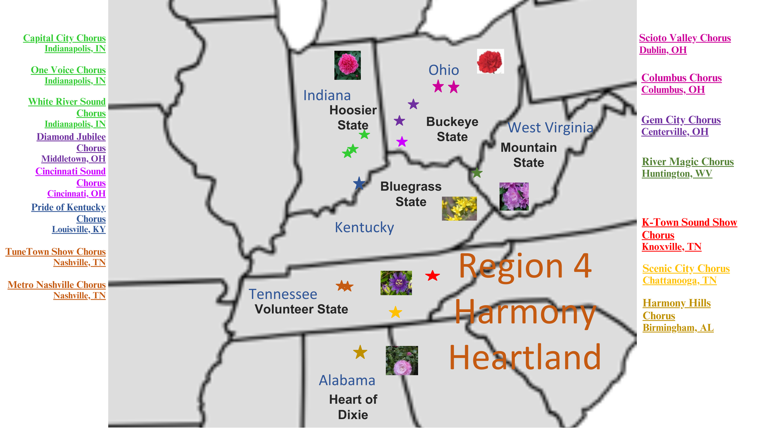 Choruses By State | Harmony Heartland Region 4 Sweet Adelines